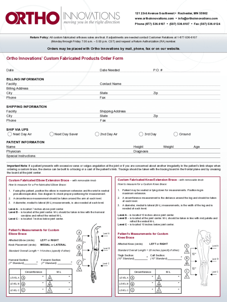 Fillable Online Ortho Innovations' Custom Fabricated Products Order Form Fax Email Print - pdfFiller