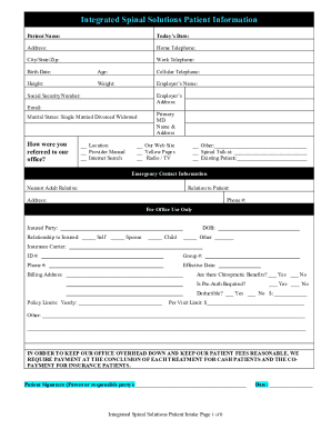 Fillable Online Integrated Spinal Solutions Patient Information Fax ...