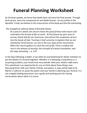 Fillable Online Funeral Planning Worksheet Fax Email Print - pdfFiller