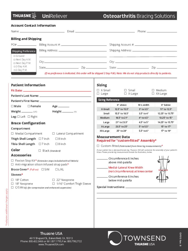 Fillable Online UniReliever Osteoarthritis Bracing Solutions Fax Email ...