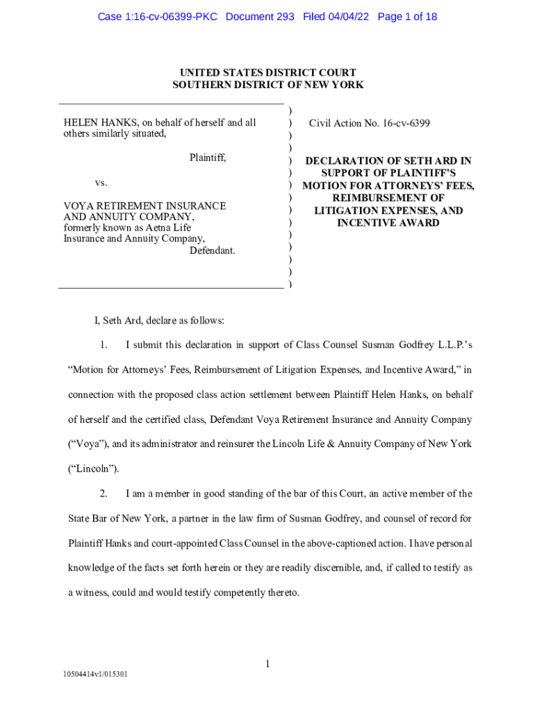 Fillable Online Declaration of Seth Ard in Support of Plaintiff's ...