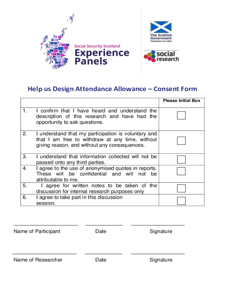 Fillable Online Help us Design Attendance Allowance Consent Form Fax Email Print - pdfFiller
