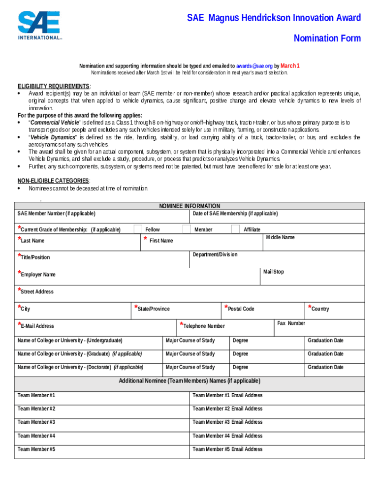SAE International Announces New Vehicle Dynamics Award ... Doc Template ...