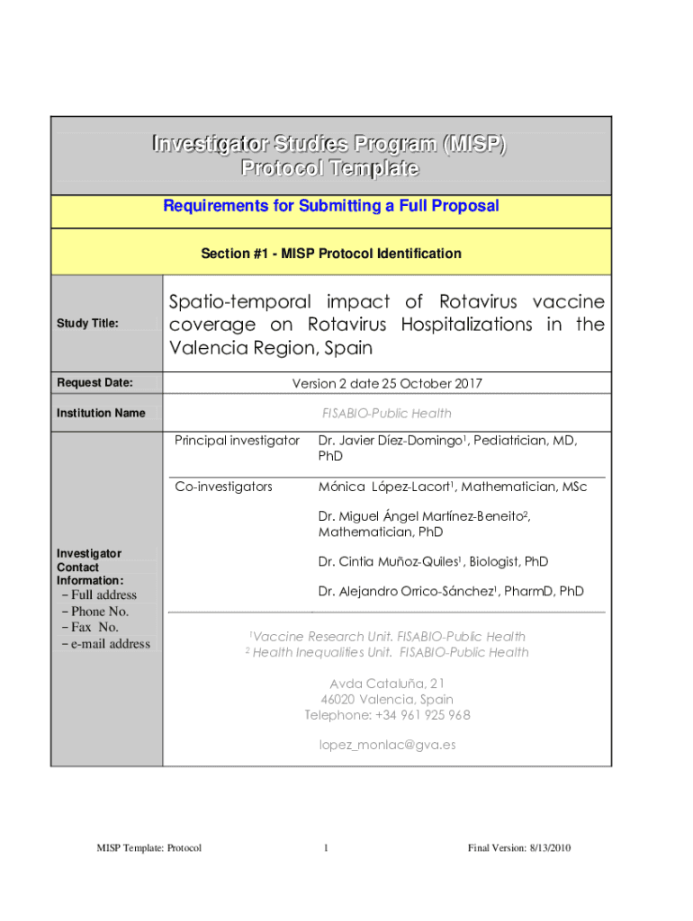 Fillable Online Investigator Studies Program (MISP) Protocol Template ...