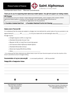 Fillable Online www saintalphonsus Donor Letter of Intent Saint ...