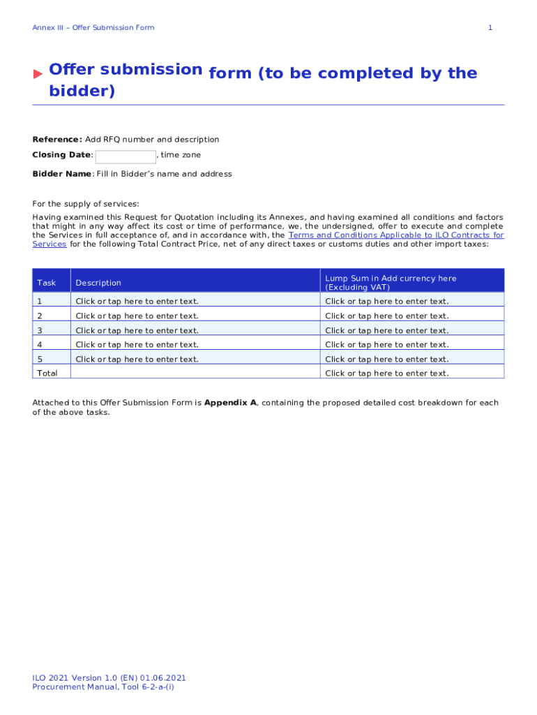 RFQ - Annex I Bid . RFQ - Annex I Bid Doc Template | pdfFiller