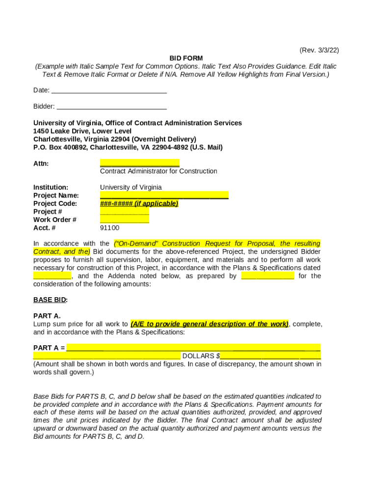 DGS-30-220 (Adaptation) Sample Bid Doc Template | pdfFiller
