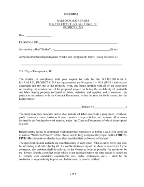 Fillable Online bid form harborwalk repairs for the city of georgetown ...