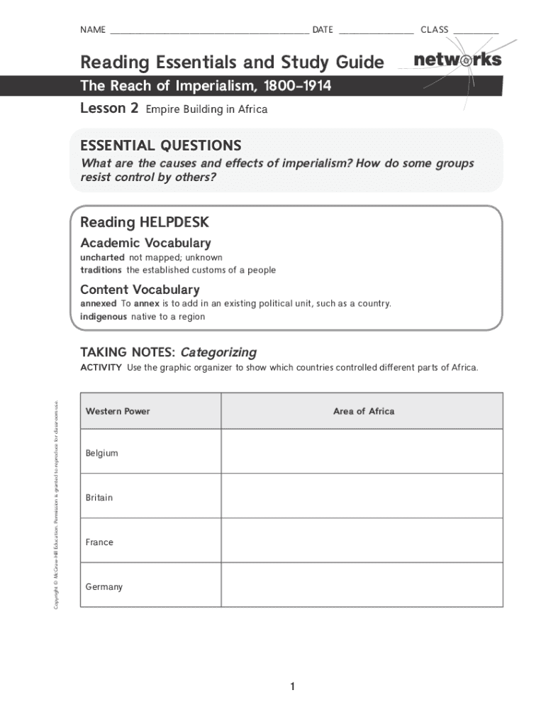 Fillable Online Guided Reading Activity The Reach Of Imperialism Answer ...