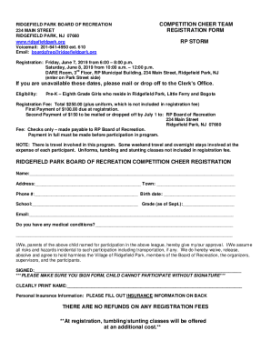 Fillable Online COMPETITION CHEER TEAM REGISTRATION FORM RP STORM If ...