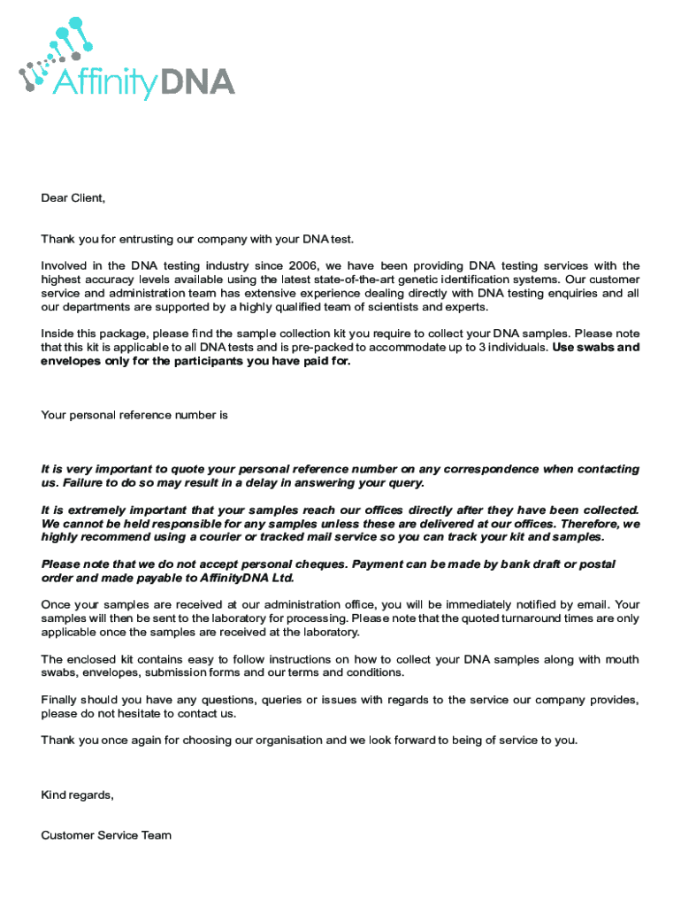 Fillable Online AffinityDNA Sample Collection Form with Instructions ...