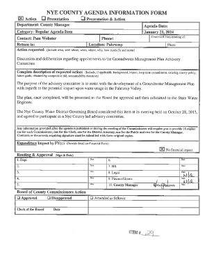 Fillable Online NYE COUNTY AGENDA INFORMATION FORM. IXJ Action ... Fax ...