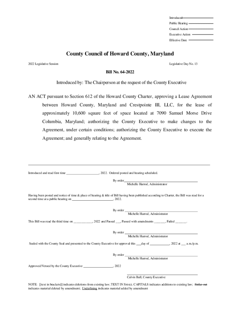 Fillable Online between Howard County, Maryland and Crestpointe III, LLC, for the lease of Fax ...