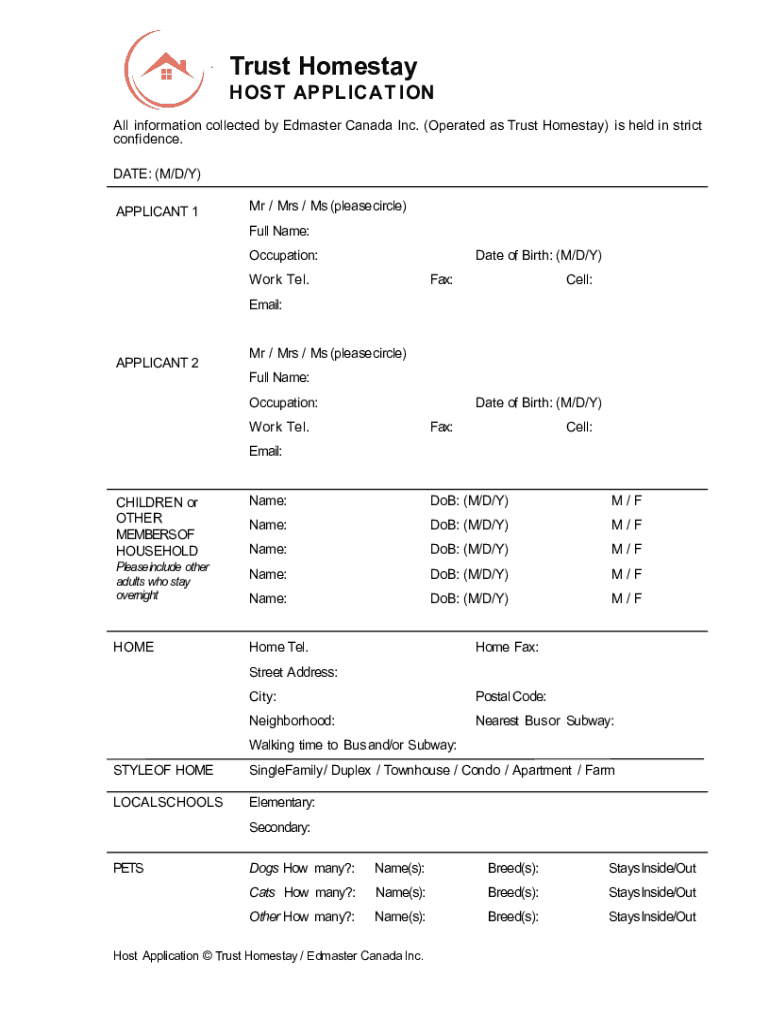 Fillable Online Trust Homestay Fax Email Print - pdfFiller