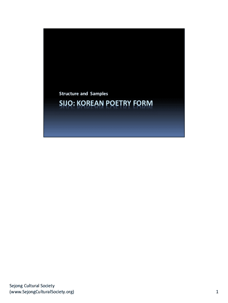 Fillable Online SIJO: KOREAN POETRY FORM Fax Email Print - pdfFiller