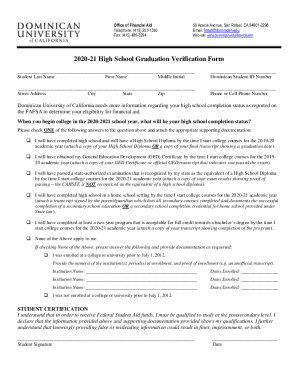 Fillable Online 2020-21 High School Graduation Verification Form Fax ...