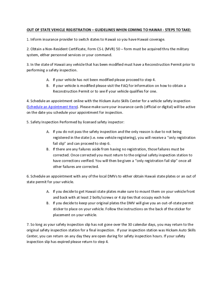 Fillable Online OUT OF STATE VEHICLE REGISTRATION - Great Life Hawaii ...