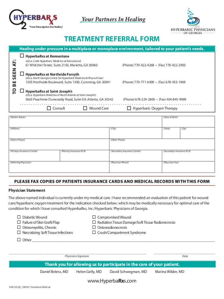 Fillable Online Your Partners In Healing - TREATMENT REFERRAL FORM Fax ...