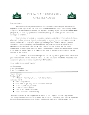 Fillable Online DELTA STATE UNIVERSITY CHEERLEADING Fax Email Print ...