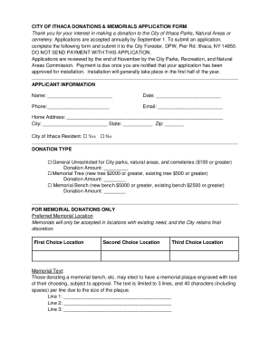 Fillable Online city of ithaca donations & memorials application form Fax Email Print - pdfFiller