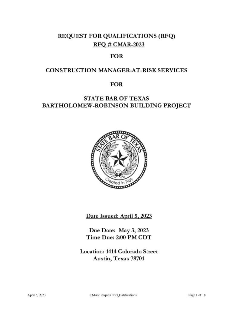Fillable Online Request for Qualifications (RFQ) RFQ # CMAR-2023 FOR ... Fax Email Print - pdfFiller
