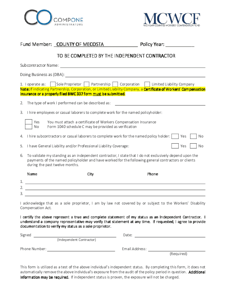 Fillable Online Sole Proprietor Independent Contractor Worksheet Fax ...