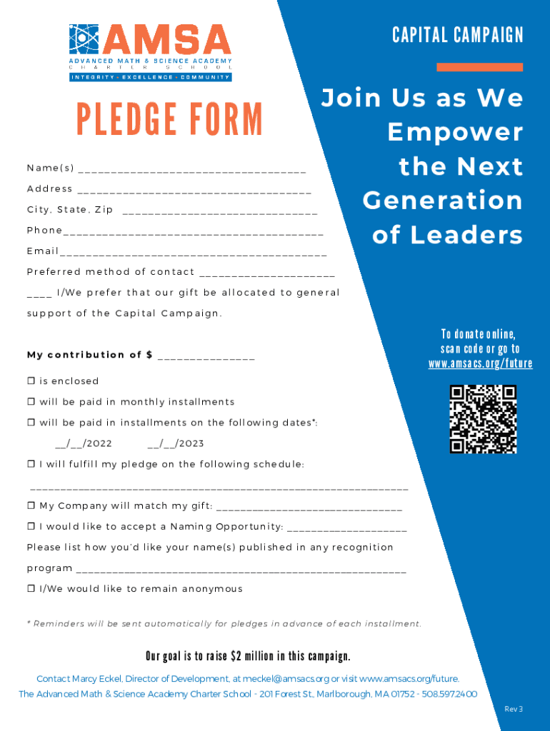 Fillable Online Capital Campaign - Pledge Form - rev 3 Fax Email Print ...