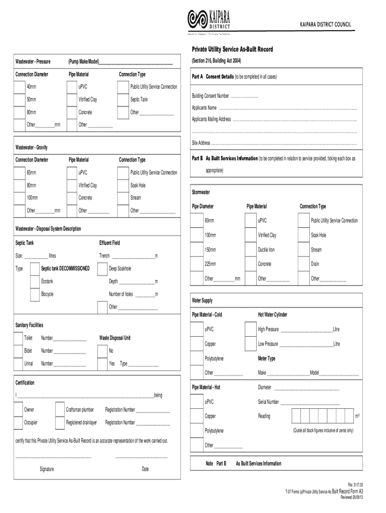 Fillable Online Private Utility Service As-Built Record Fax Email Print - pdfFiller