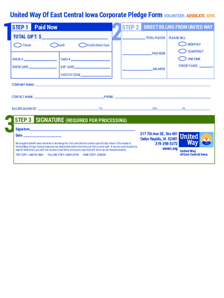 Fillable Online United Way Of East Central Iowa Corporate Pledge Form ...