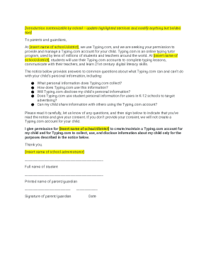 Typing.com Notice to Parents and Guardians Doc Template | pdfFiller