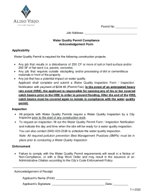 Fillable Online Water Quality Permit Compliance Acknowledgement Form ...