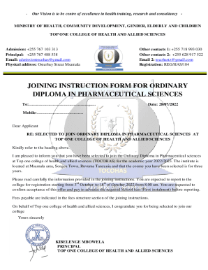 Fillable Online JOINING INSTRUCTION FORM FOR ORDINARY DIPLOMA IN ...