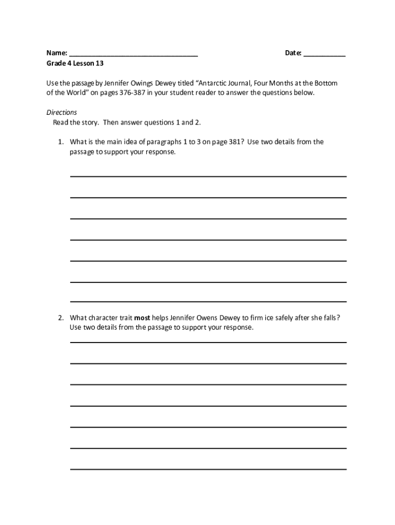 Fillable Online Grade 4 Lesson 13 TEXT: Antarctic Journal: Four Months ...