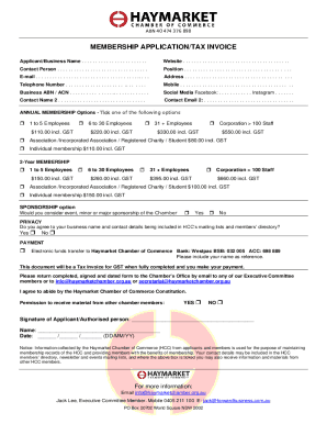 Fillable Online MEMBERSHIP APPLICATION/TAX INVOICE Fax Email Print ...