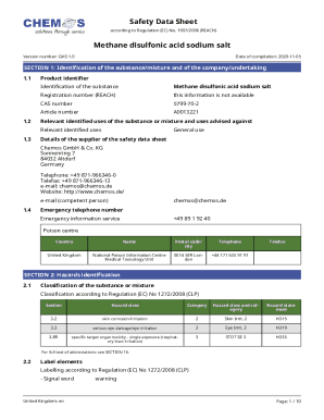Fillable Online Safety Data Sheet: Methane disulfonic acid sodium salt ...