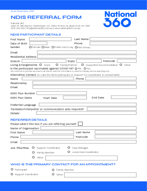 Fillable Online NDIS REFERRAL FORM Fax Email Print - pdfFiller