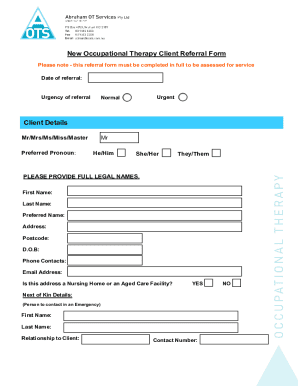 Fillable Online New Occupational Therapy Client Referral Form Client Details Fax Email Print ...