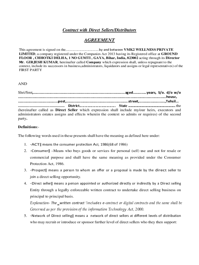 Fillable Online Form of Distribution Agreement Fax Email Print - pdfFiller