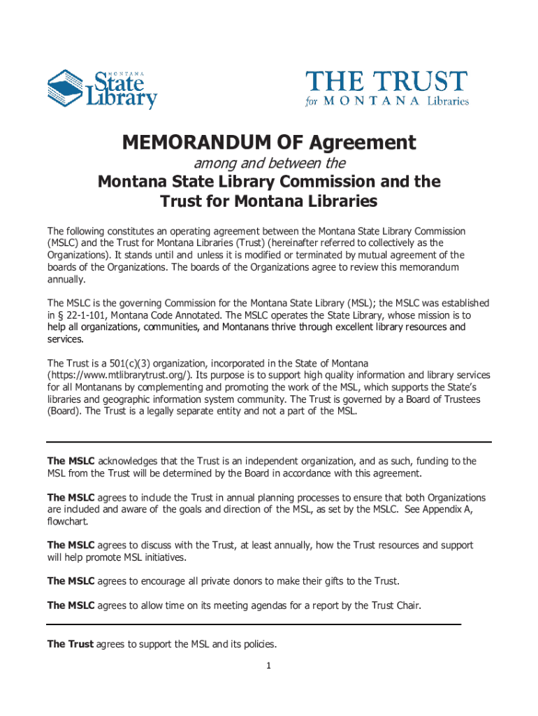 Fillable Online Memorandums of Agreement - Montana State Library Fax Email Print - pdfFiller