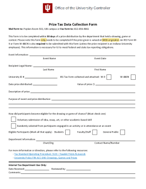 Fillable Online Fillable Online fms iu Prize Tax Data Collection Form ...