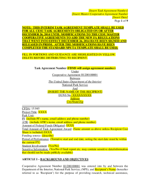 Fillable Online cals arizona FY11 NPS GB CESU Task Agreement Template ...