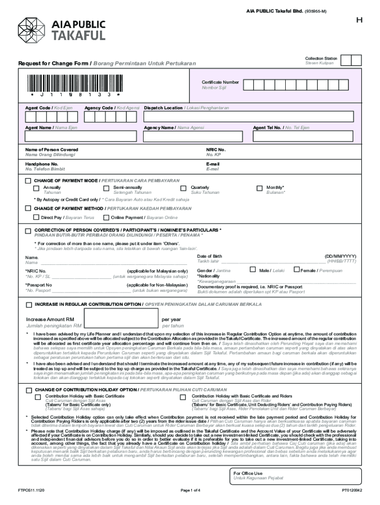 Fillable Online Takaful FormRequest for Change Fax Email Print - pdfFiller