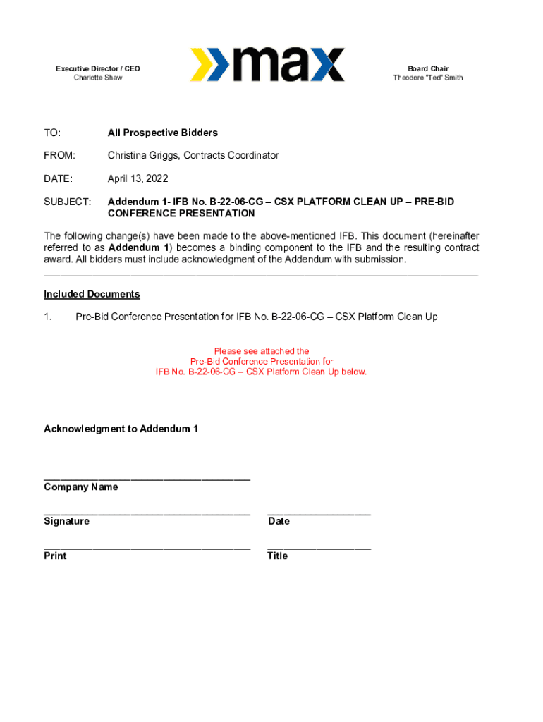 Fillable Online Prospective Bidders FROM: Christina Griggs, Contracts Coordinator ... Fax Email ...