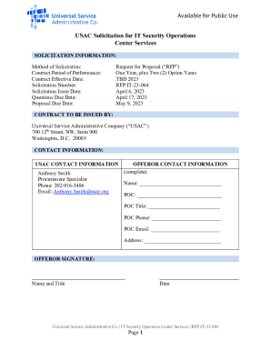 Fillable Online USAC Solicitation for IT Security Operations Center ...