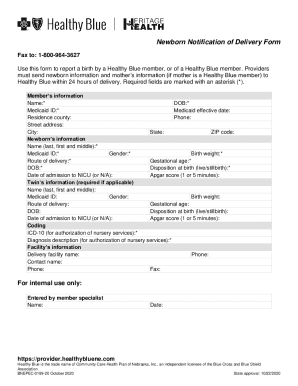 Fillable Online Newborn Notification of Delivery Form - Healthy Blue ...