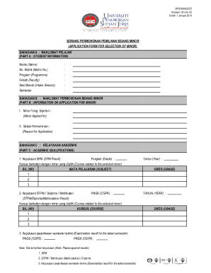 Fillable Online borang permohonan pemilihan bidang minor Fax Email ...