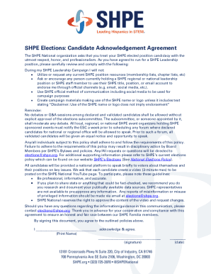 Fillable Online SHPE Elections: Candidate Acknowledgement Agreement Fax ...
