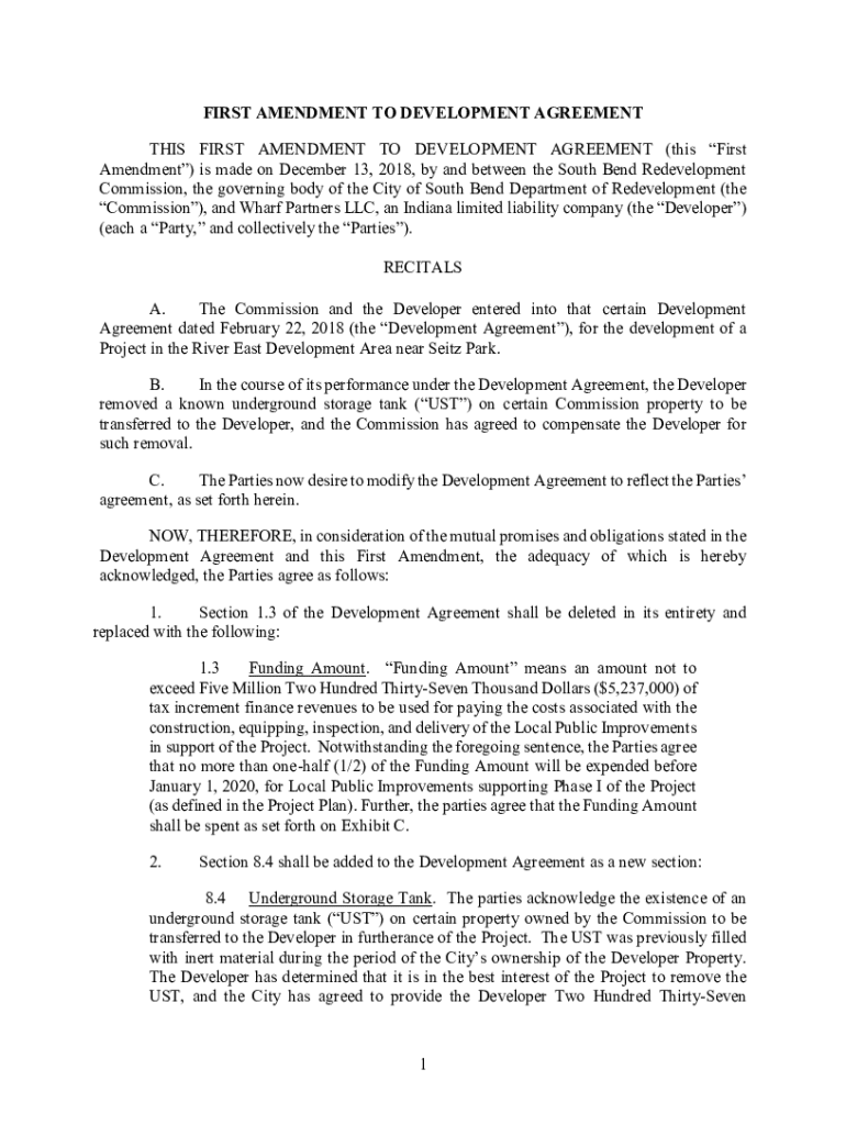 Fillable Online first amendment to development agreement Fax Email Print - pdfFiller