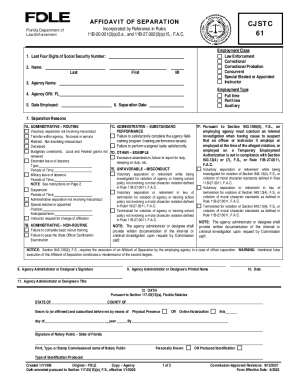 Fillable Online Affidavit of Separation form CJSTC-61 Fax Email Print ...
