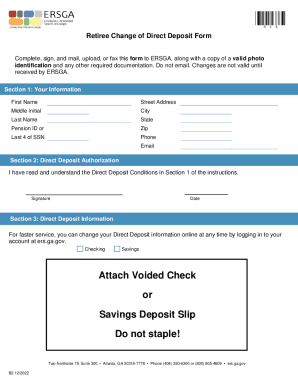 Fillable Online Retiree Change of Direct Deposit Form Fax Email Print ...